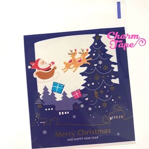 Santa Claus Midnight Blue Gift Bags Cello Self-adhesive Cookie Bag ...