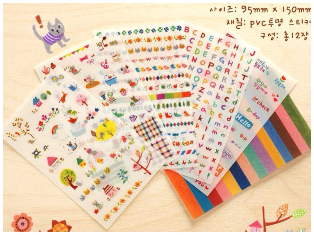 Lovely Cat & Alphabets Sticker 6 Sheets Ss105 - Etsy