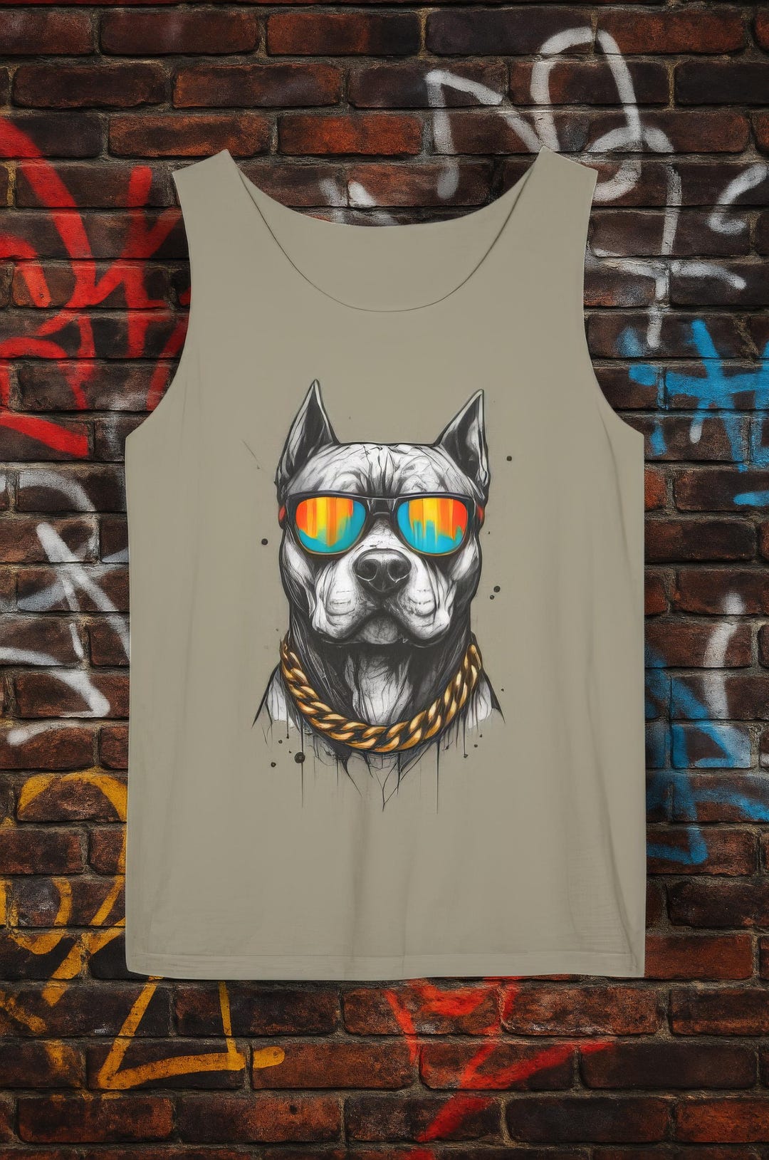 Gangsta Pitbull Tank Top, Streetwear Unisex Muscle Tee, Bold Urban Fit ...