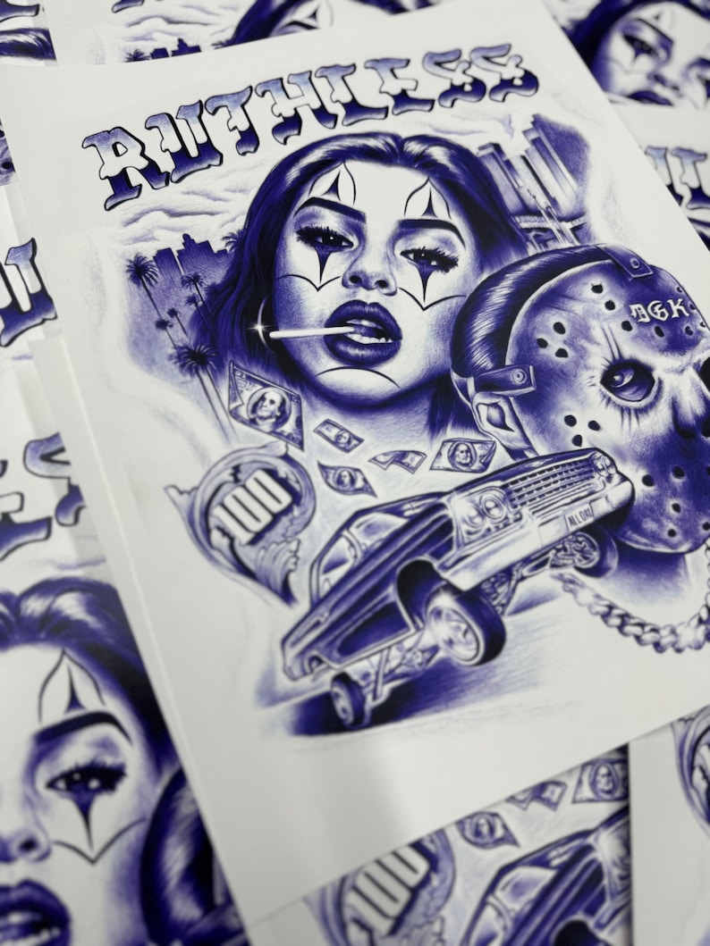 RUTHLESS - Pen Drawing Print - Chicano Lowrider Style - DGK Inspired - Etsy