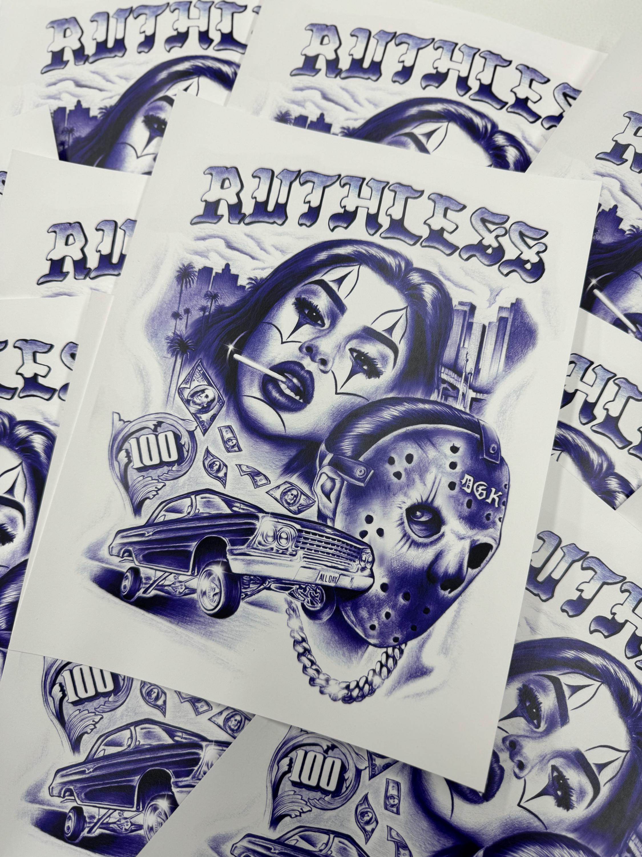 RUTHLESS - Pen Drawing Print - Chicano Lowrider Style - DGK Inspired - Etsy