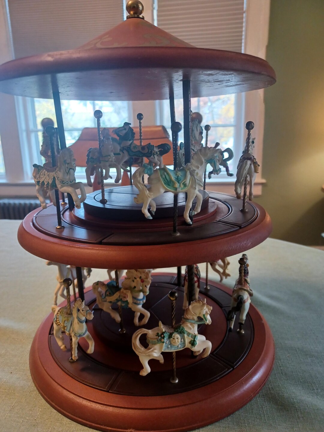 Vintage Princeton Gallery Carousel: Two-tier Wooden Stand With Horses ...