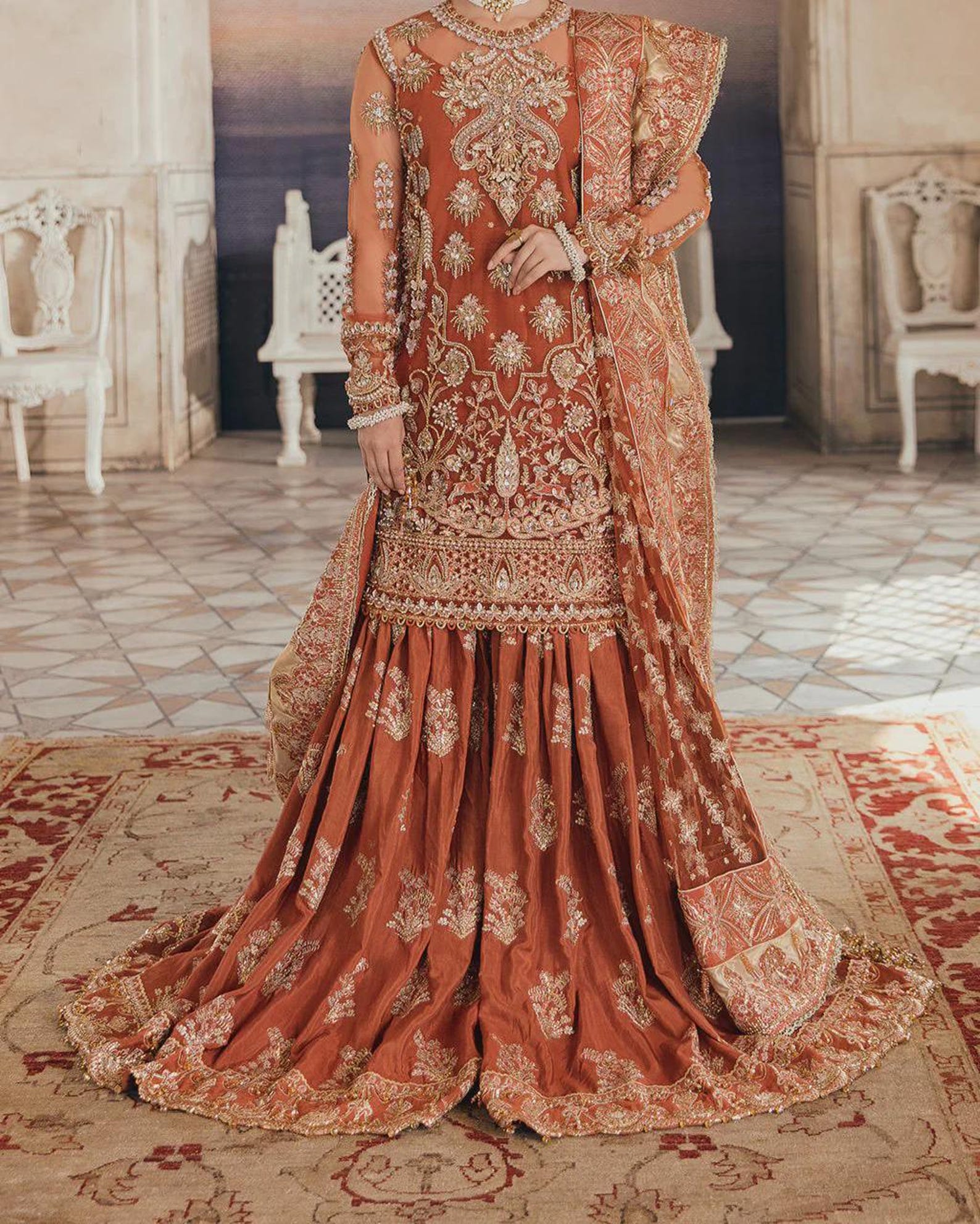 Orange Bridal Gharara Suit: Pakistani Wedding Reception Dress - Etsy