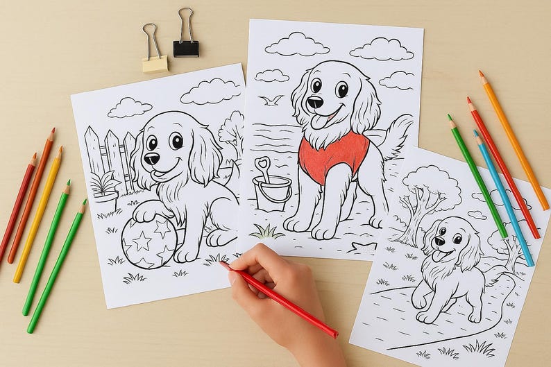 Golden Retriever Coloring Pages – Cute Dog Printable Book for Kids ...