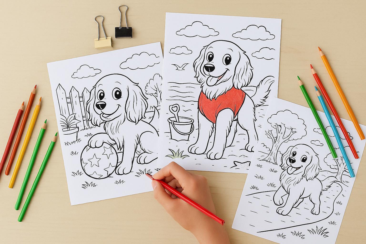 Golden Retriever Coloring Pages – Cute Dog Printable Book for Kids ...