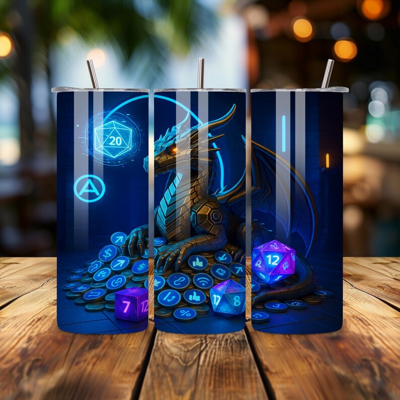 Dnd Dragon Hoard Tumbler Wrap PNG | 3D Dice & Gold for RPG Fans | 20oz ...