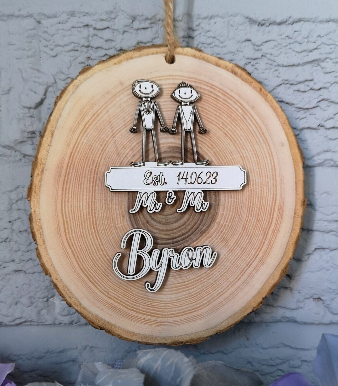 Personalized 3D Gay Same-sex Couple Log Slice - LGBT Wedding Decor ...