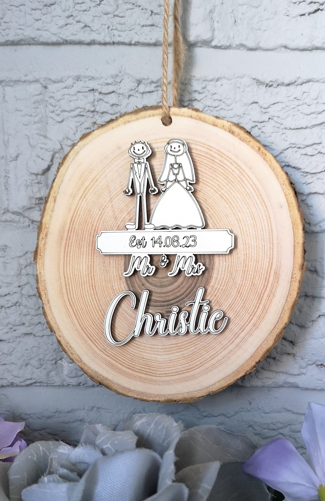 Personalized 3D Bride and Groom Log Slice - Rustic Wedding Decor - Etsy