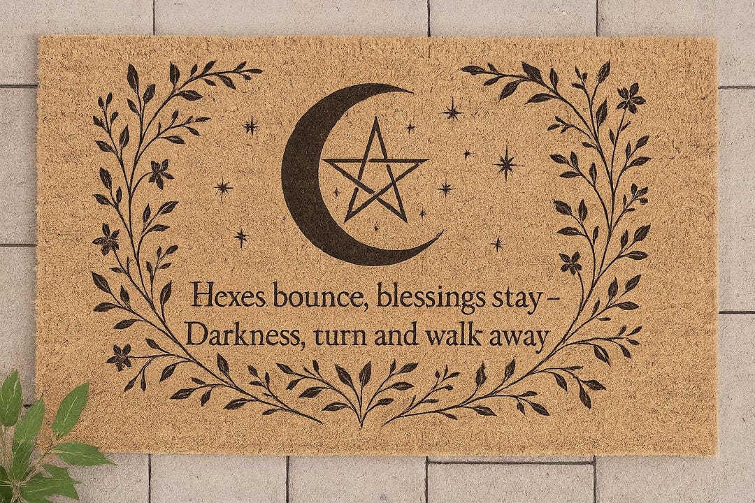 Witchy Coir Doormat – "hexes Bounce, Blessings Stay" | Crescent Moon ...