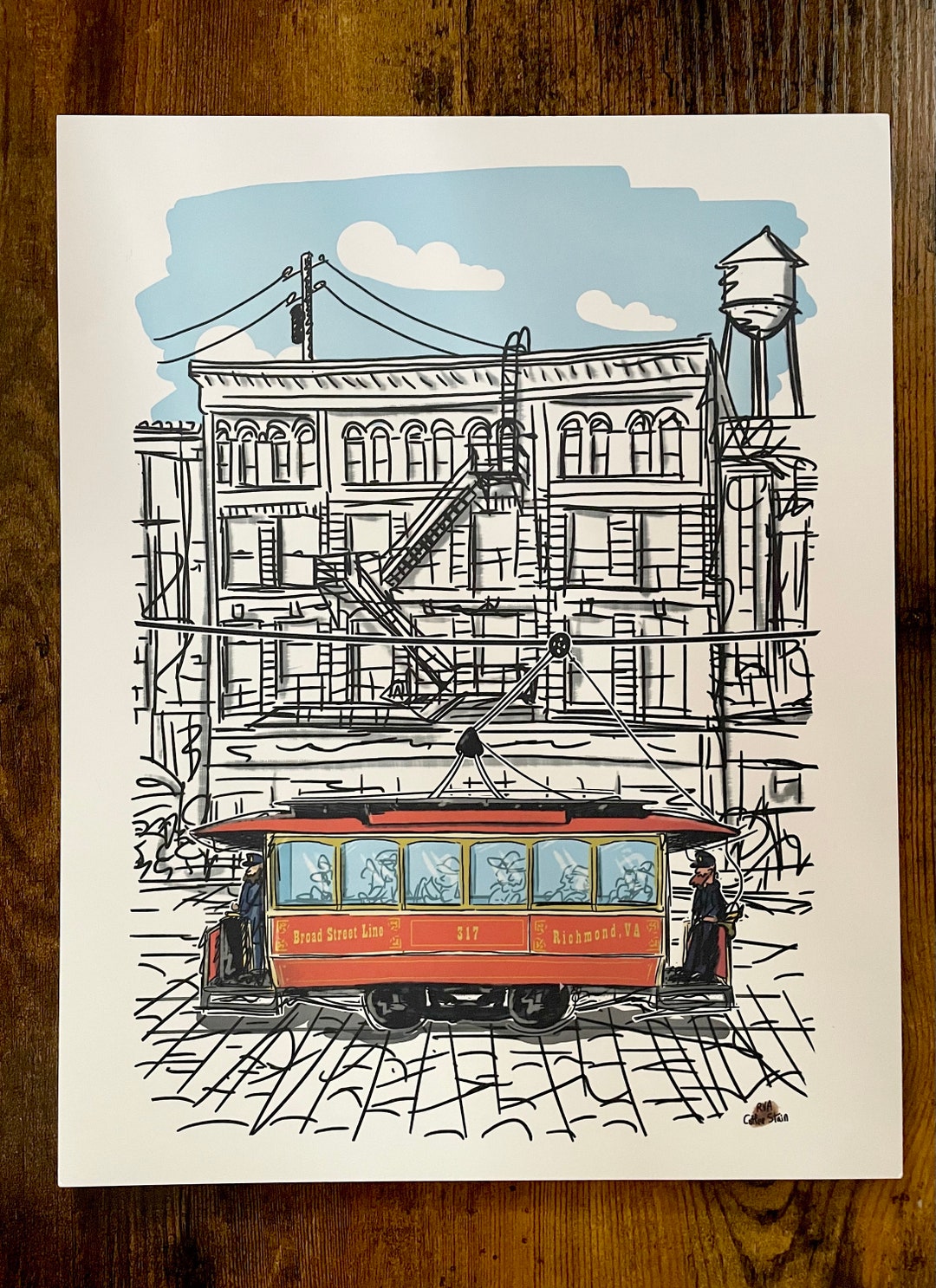 Richmond, VA Trolley Print | RVA | Richmond Art | RVA Coffee Stain ...