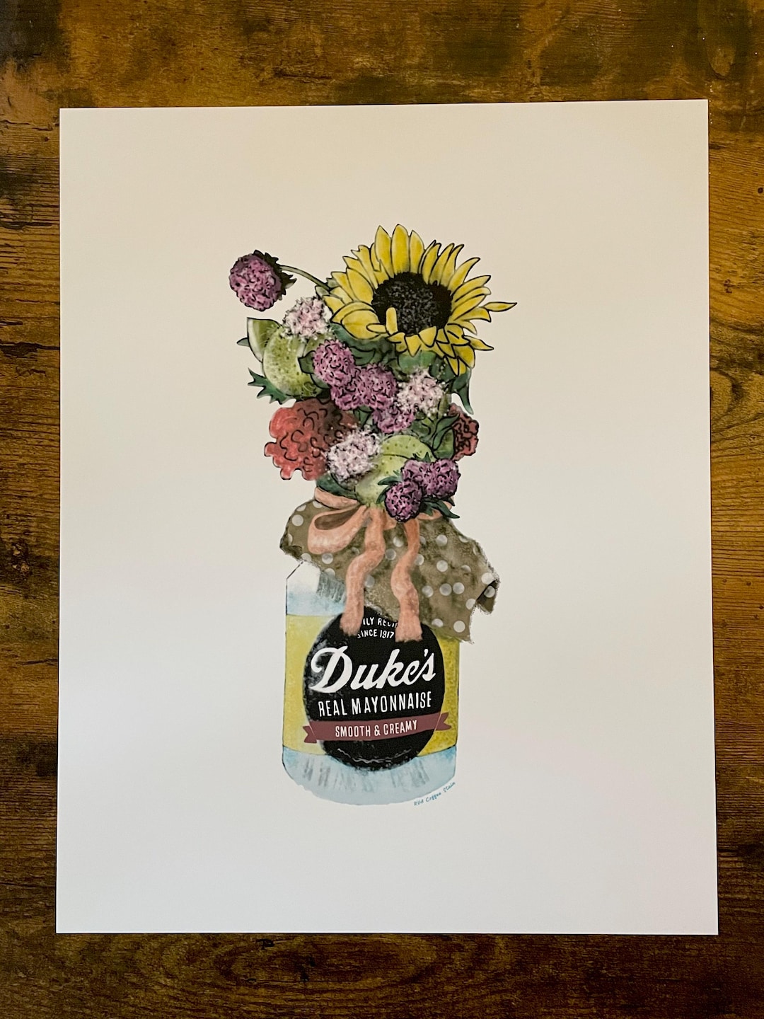 Flower Bouquet in Jar of Duke’s Mayo | Card Stock Print | Kitchen Art ...