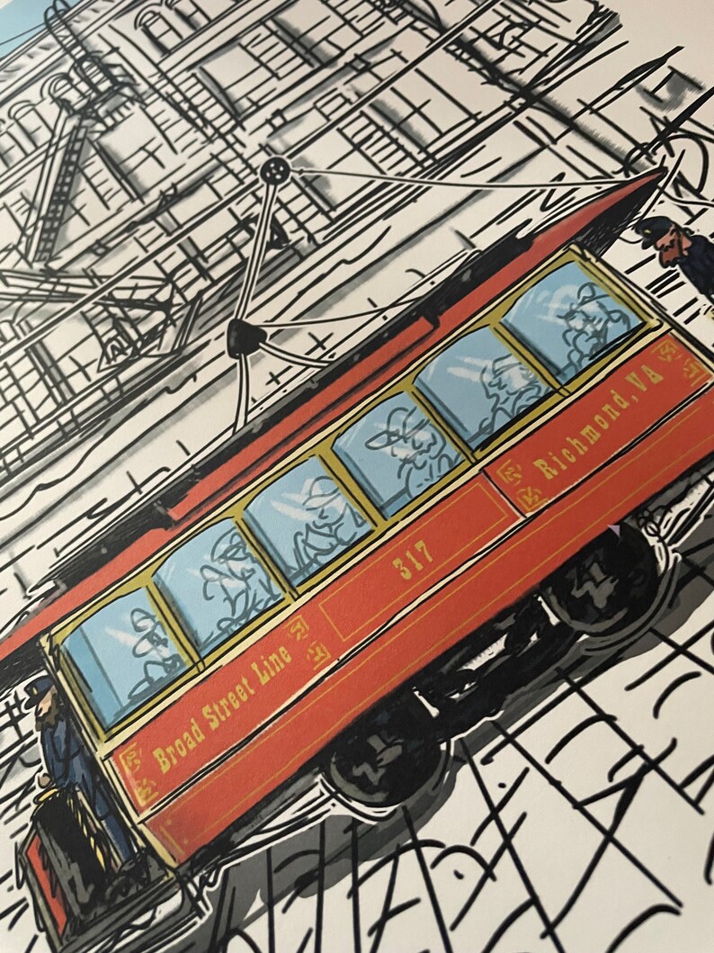 Richmond, VA Trolley Print | RVA | Richmond Art | RVA Coffee Stain ...