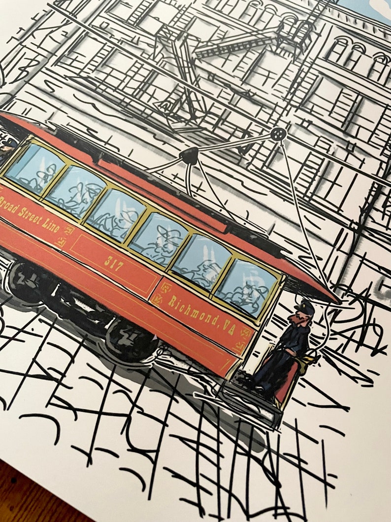 Richmond, VA Trolley Print | RVA | Richmond Art | RVA Coffee Stain ...