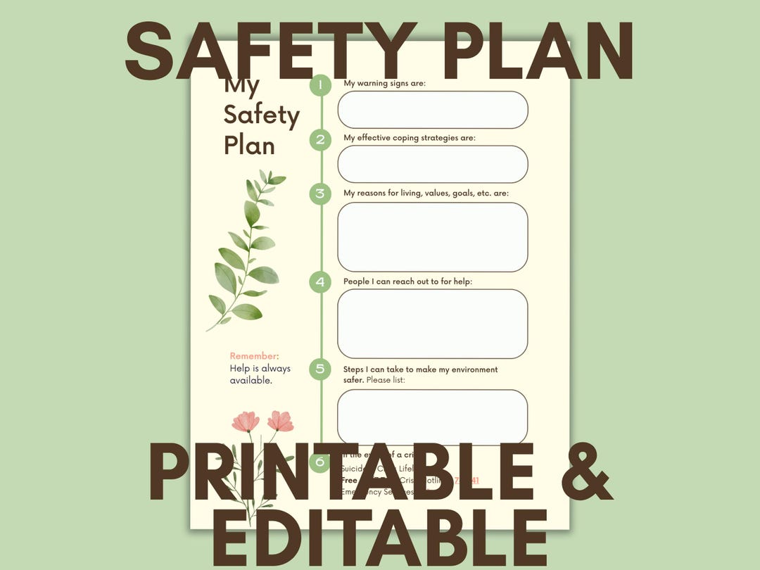 Mental Health Crisis Plan | Fillable Safety Plan Template (printable ...