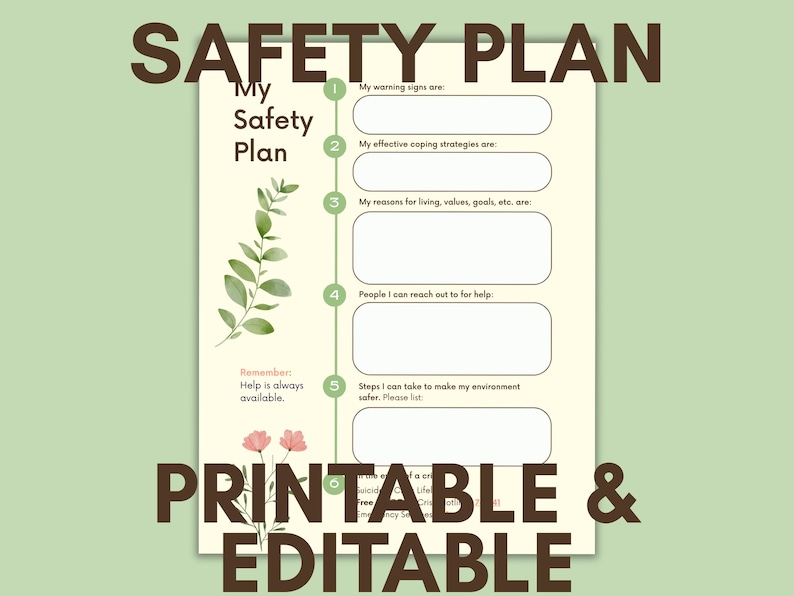 Mental Health Crisis Plan | Fillable Safety Plan Template (printable ...