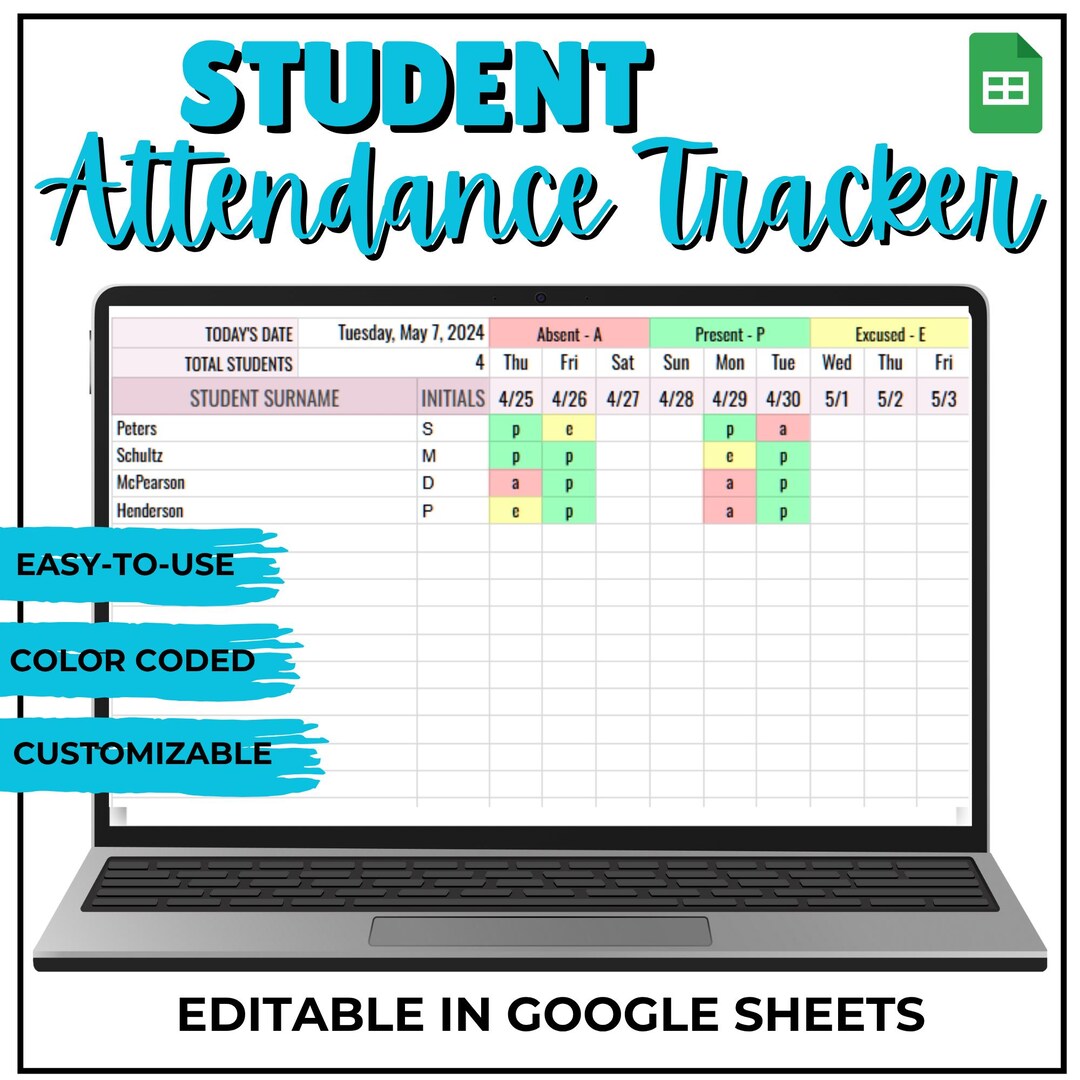 Editable Attendance Register Google Sheets, Digital Attendance Tracker ...
