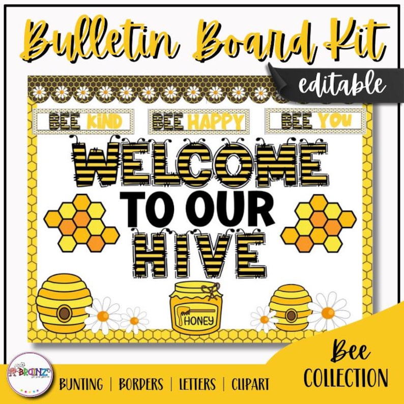 Bee Classroom Decor Bulletin Board Kit | Editable Welcome Door Display ...