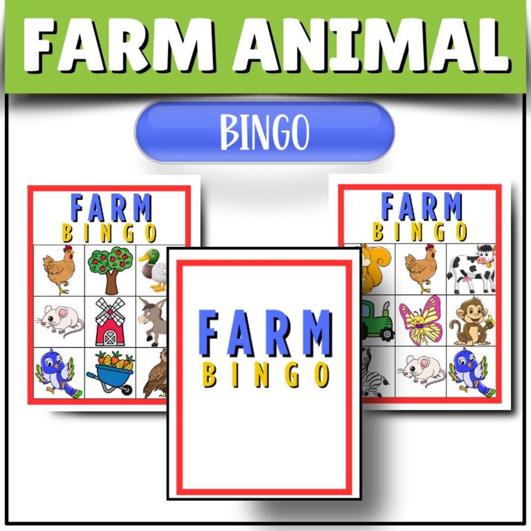 Farm Bingo Game Printable PDF, 30 Boards + Calling Card, Farm Animal ...