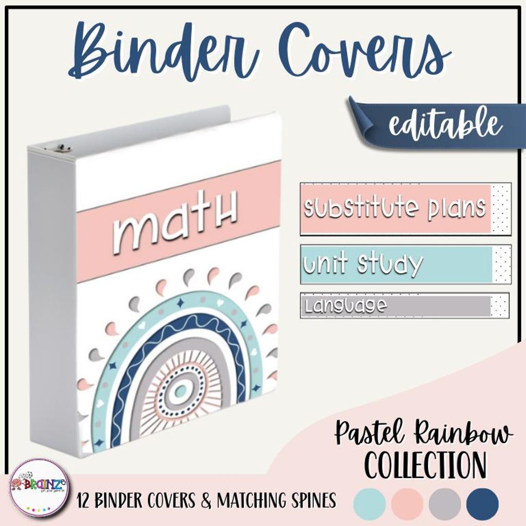 Editable Pastel Rainbow Binder Covers: Teacher Organization Set ...