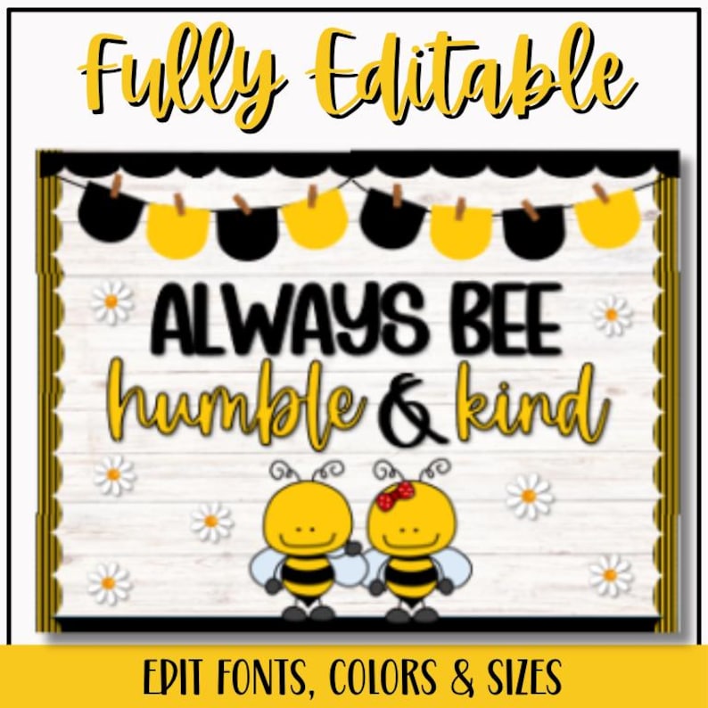 Bee Bulletin Board Kit, Editable Bee Classroom Decor, Be Kind Be Brave ...