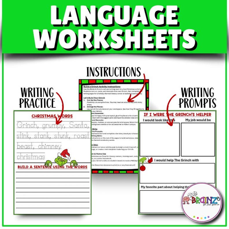 Build a Grinch Craft and Writing Activity | Christmas Cut & Paste Craft ...