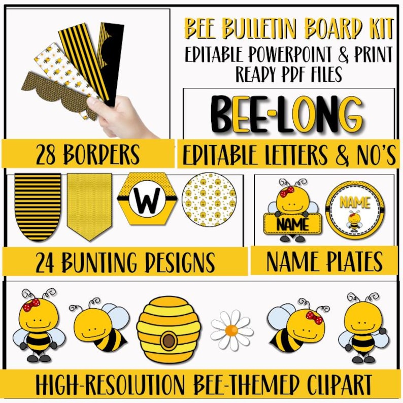 Bee Bulletin Board Kit, Editable Bee Classroom Decor, Be Kind Be Brave ...