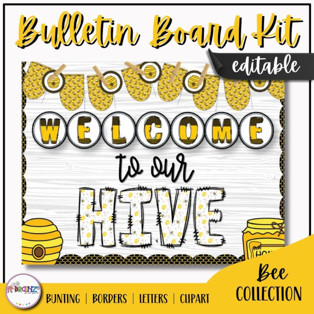 Bee Classroom Decor Bulletin Board Kit | Editable Welcome Door Display ...