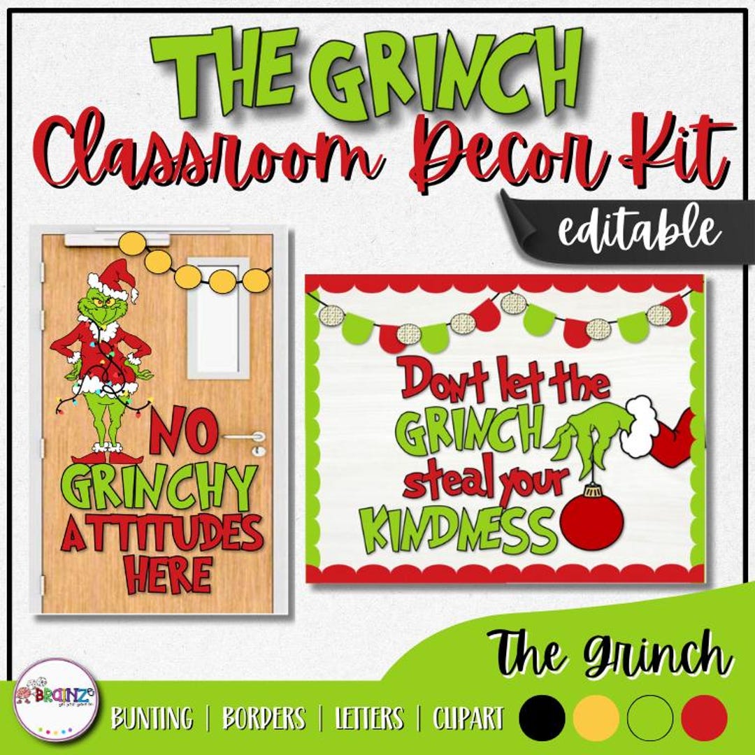 Grinch Classroom Bulletin Board Kit | Christmas Door Decor, Editable ...