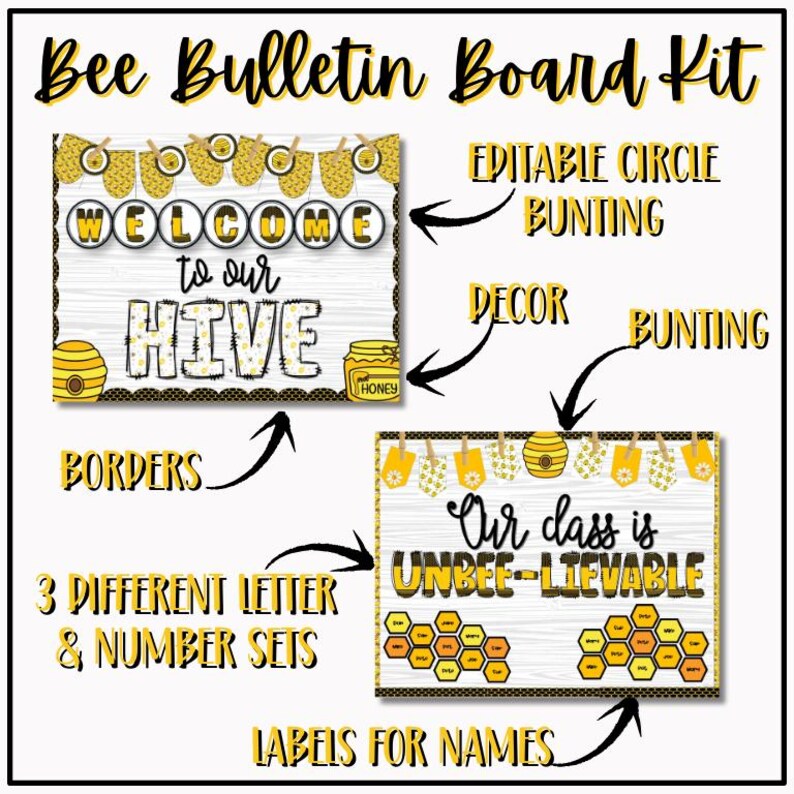 Bee Classroom Decor Bulletin Board Kit | Editable Welcome Door Display ...