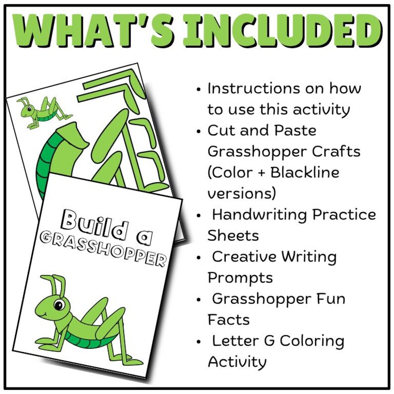 Grasshopper Letter G Craft: Cut & Paste Insect Activity (PDF Download ...