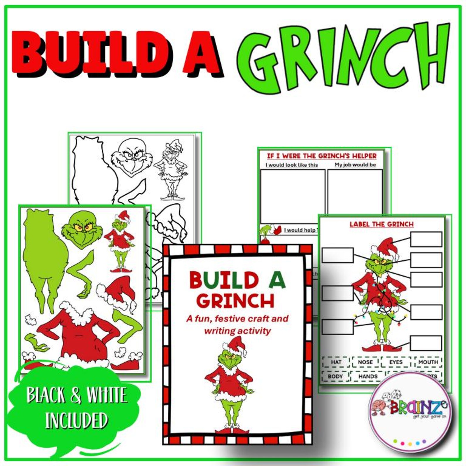 Build a Grinch Craft and Writing Activity | Christmas Cut & Paste Craft ...