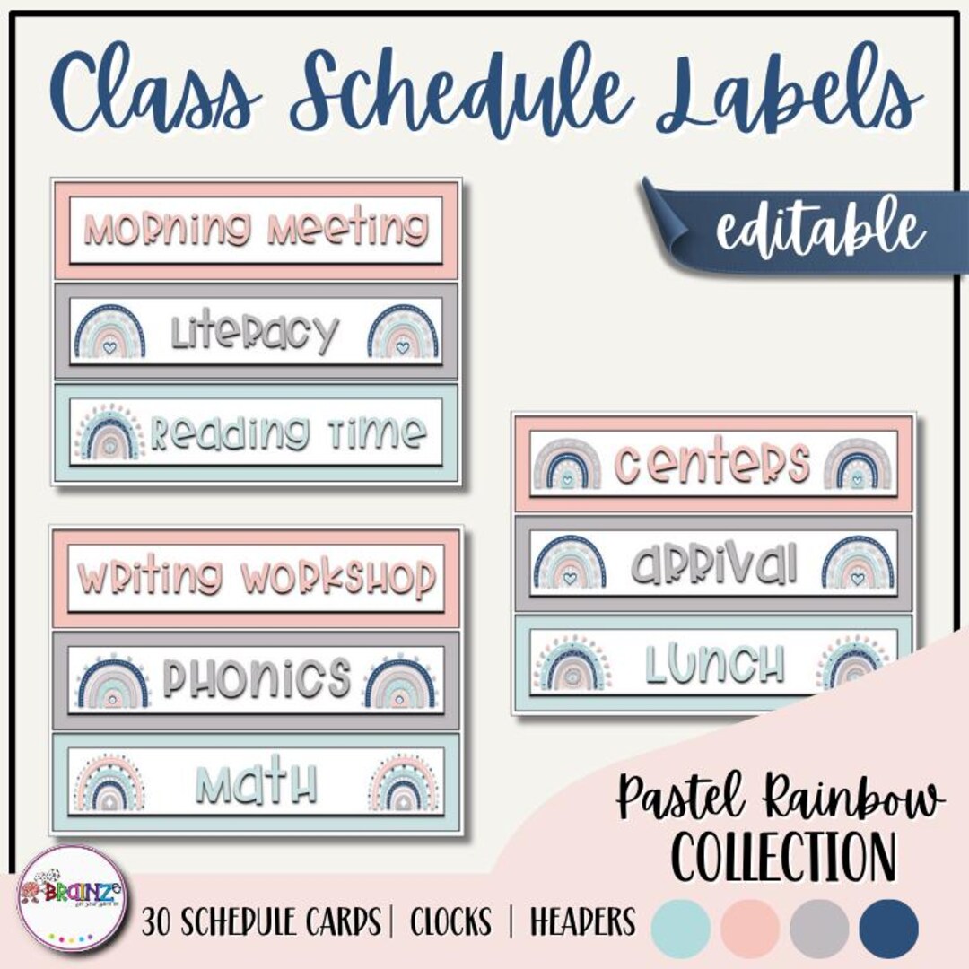 Editable Class Schedule Cards: Classroom Timetable Templates ...