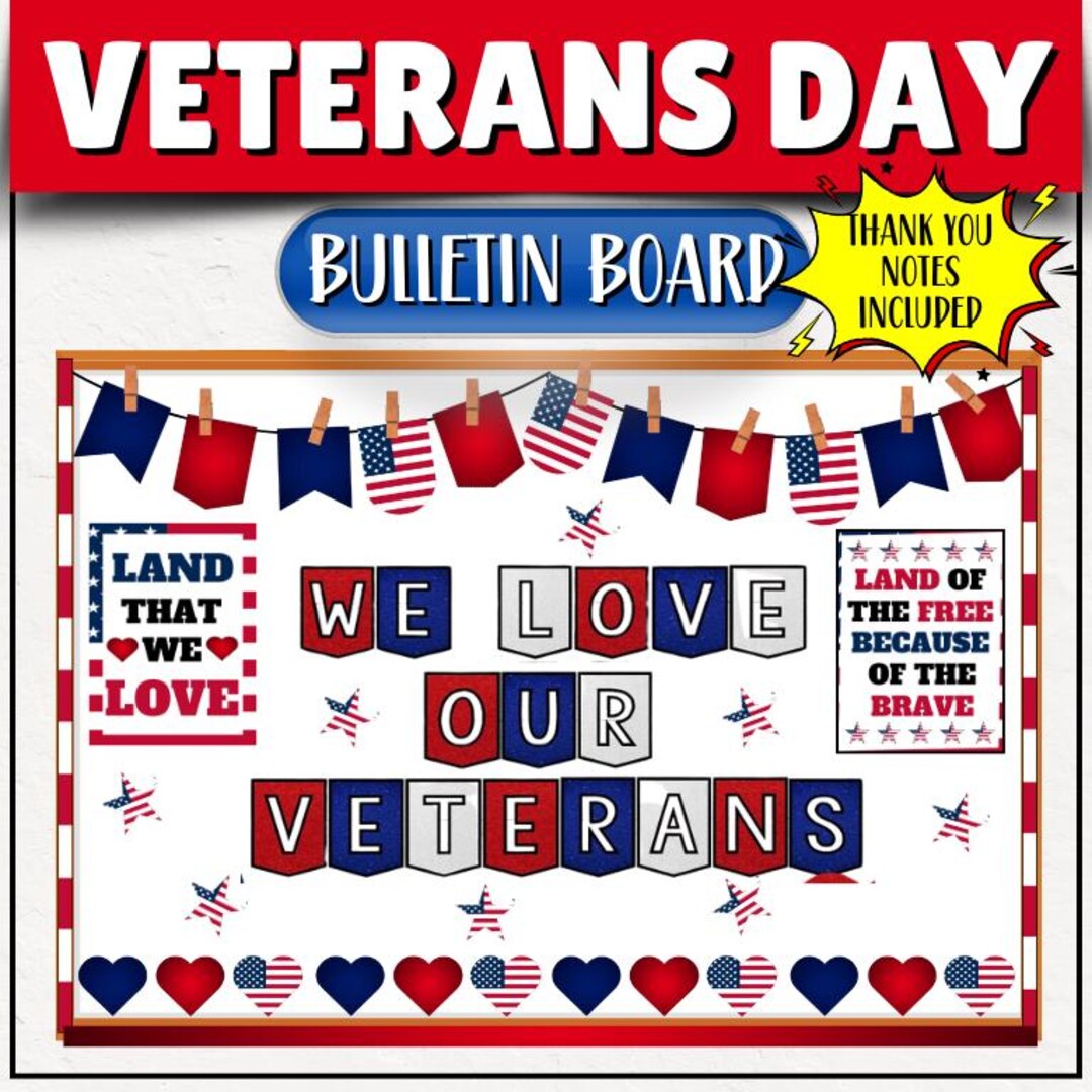 Veterans Day Bulletin Board Kit Printable PDF, Patriotic Classroom ...