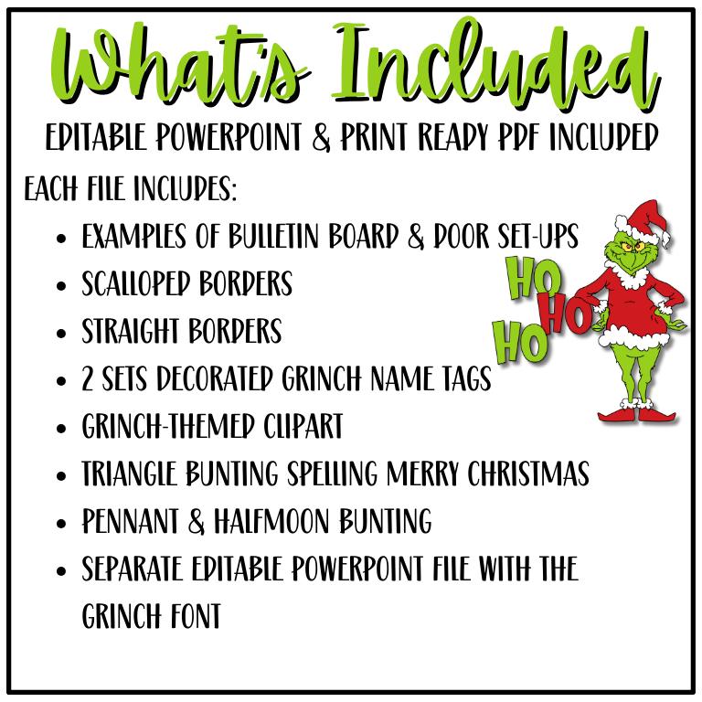 Grinch Classroom Bulletin Board Kit | Christmas Door Decor, Editable ...