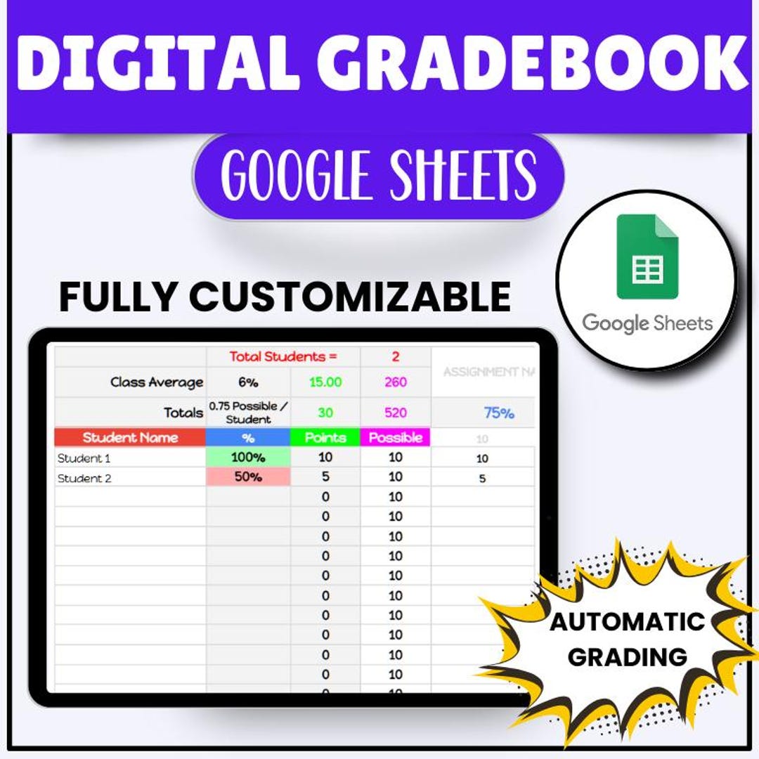 Google Sheets Teacher Gradebook | Student Assignment Tracker ...