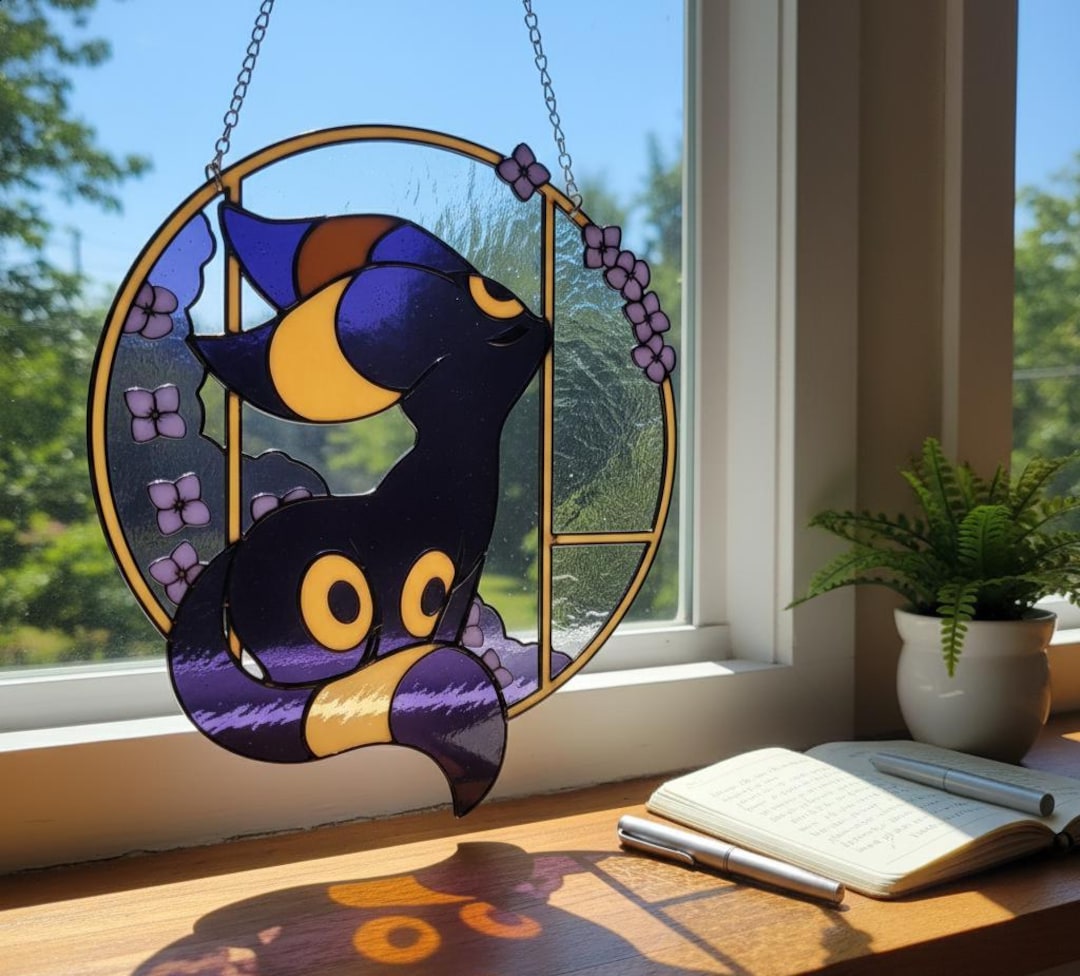 Umbreon Stained Glass Suncatcher, Fan Art Window Hanging, Eeveelution ...