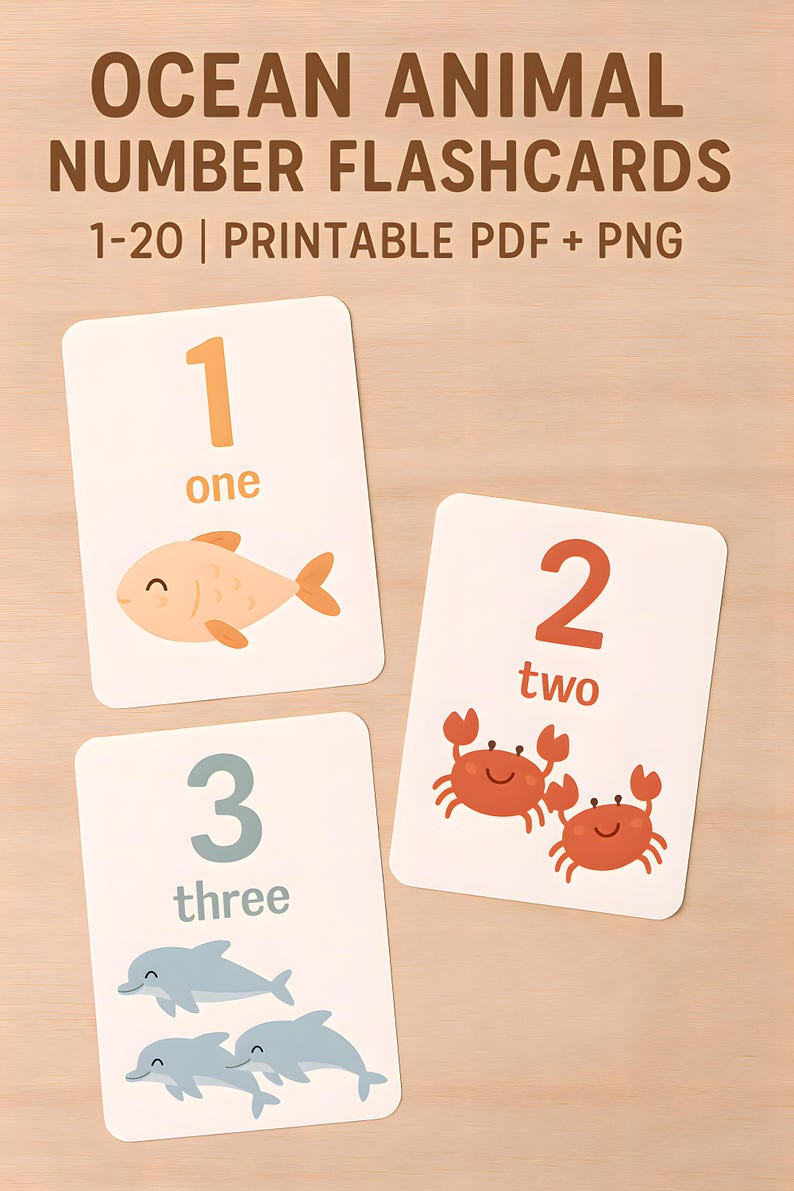 Printable Animal Number Flashcards 1-20 | Cute Zoo Animals Count Cards ...