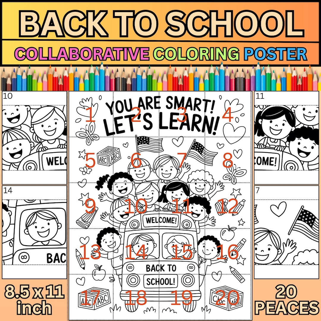 Back to School Collaborative Coloring Poster | Group Activity | 20 ...