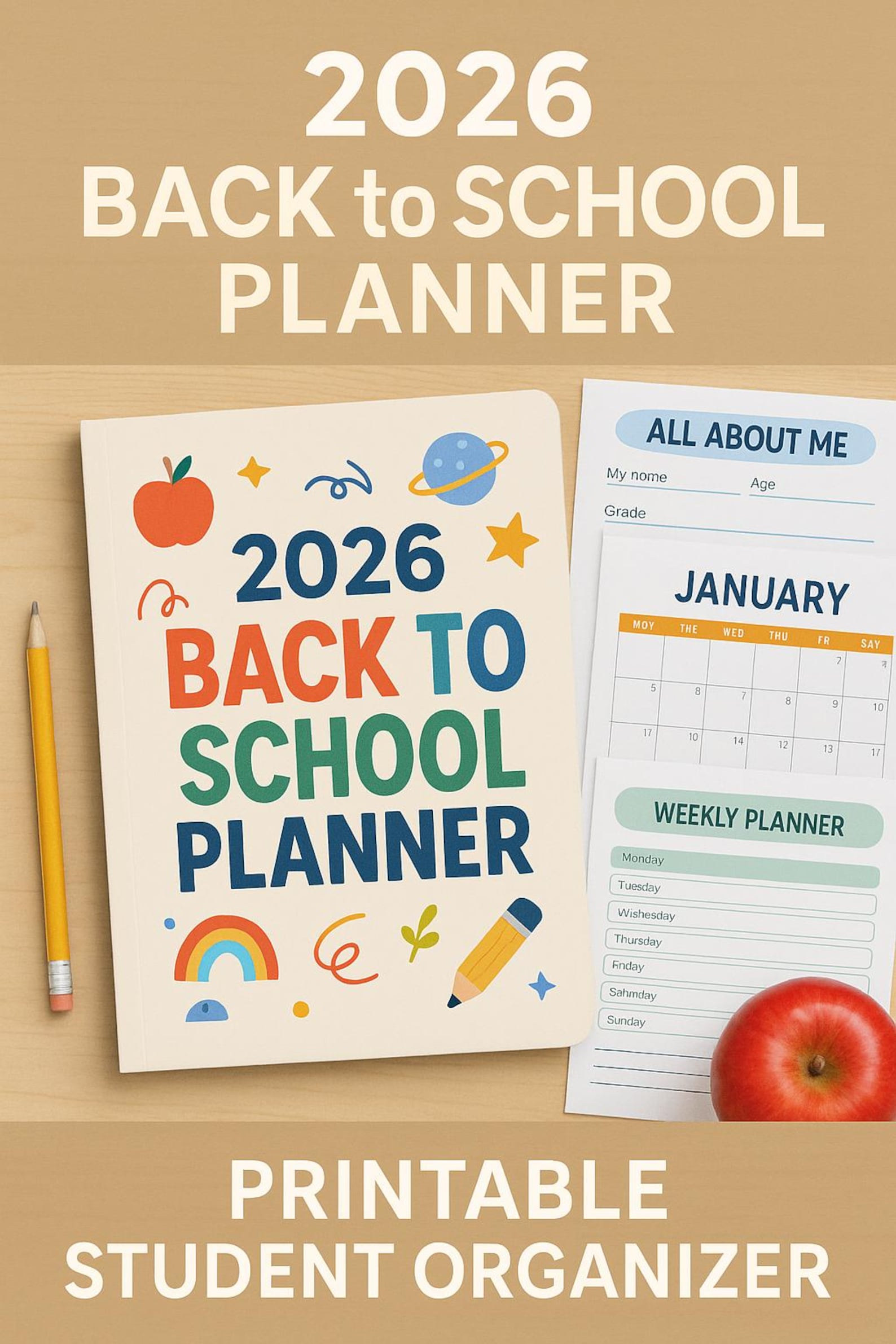 2026 Back to School Planner | Printable Student Organizer for Kids ...