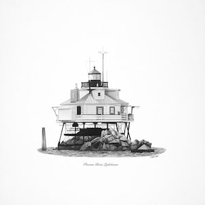 Thomas Point Lighthouse Art Print, Hand Drawn Naval Academy Gift ...