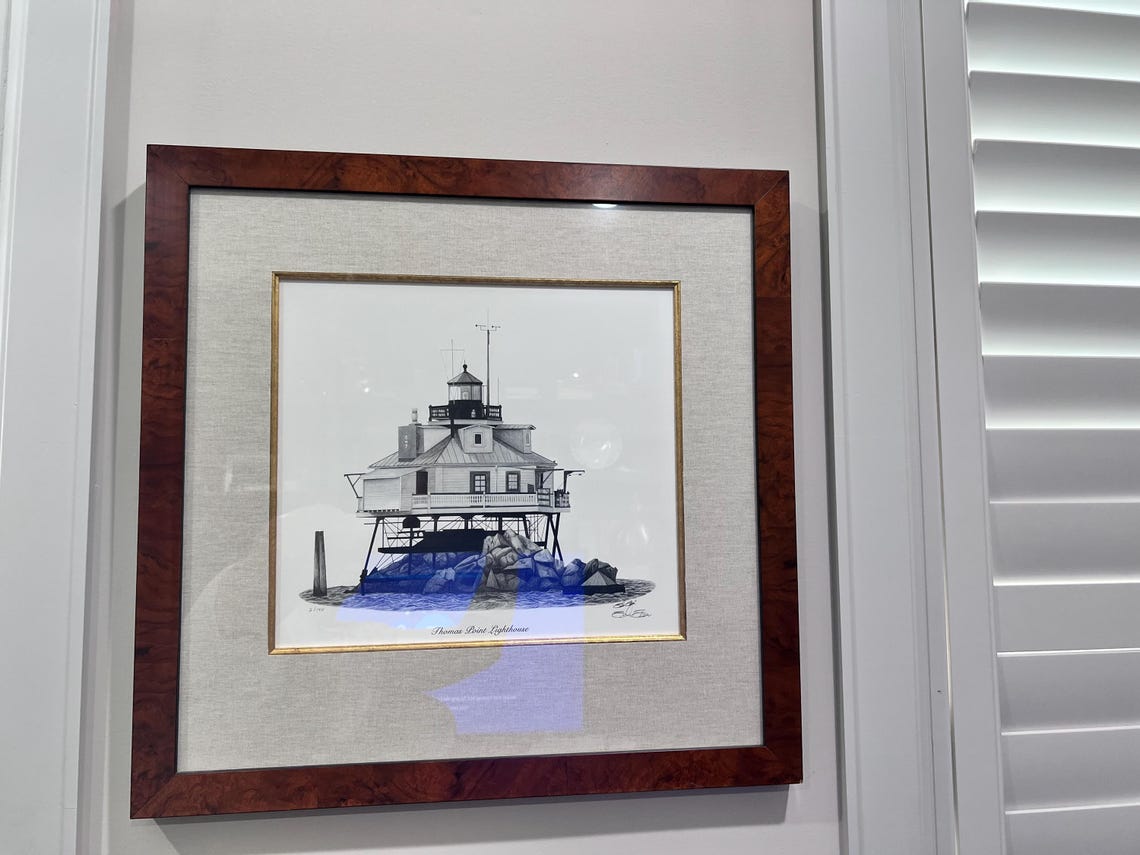 Thomas Point Lighthouse Art Print, Hand Drawn Naval Academy Gift ...