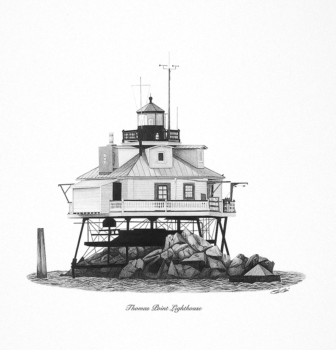 Thomas Point Lighthouse – USNA Pencil Art Print – Annapolis Wall Decor ...