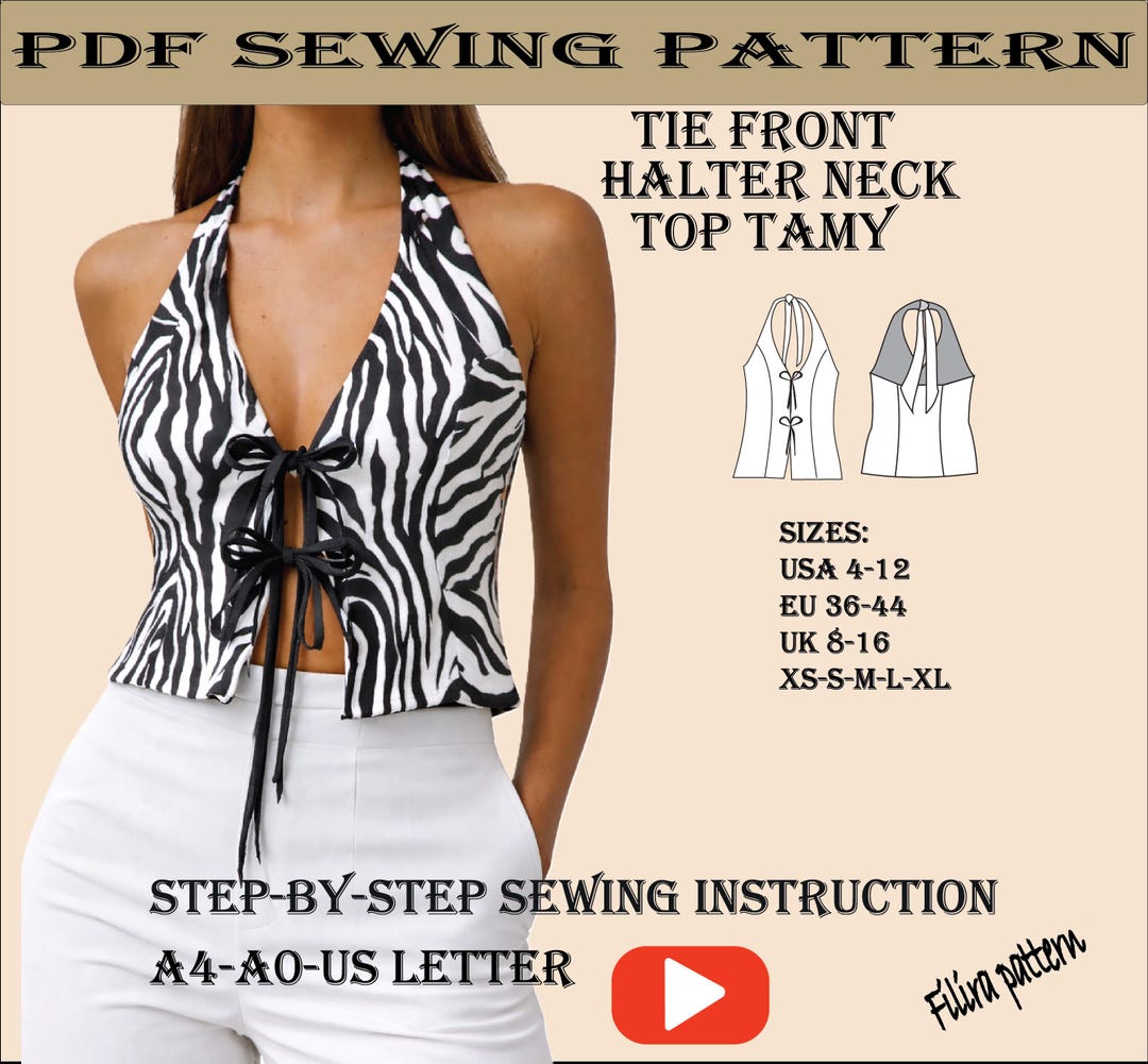 Halter Neck Top PDF Sewing Pattern | Women’s Pattern |tie-front-zebra ...