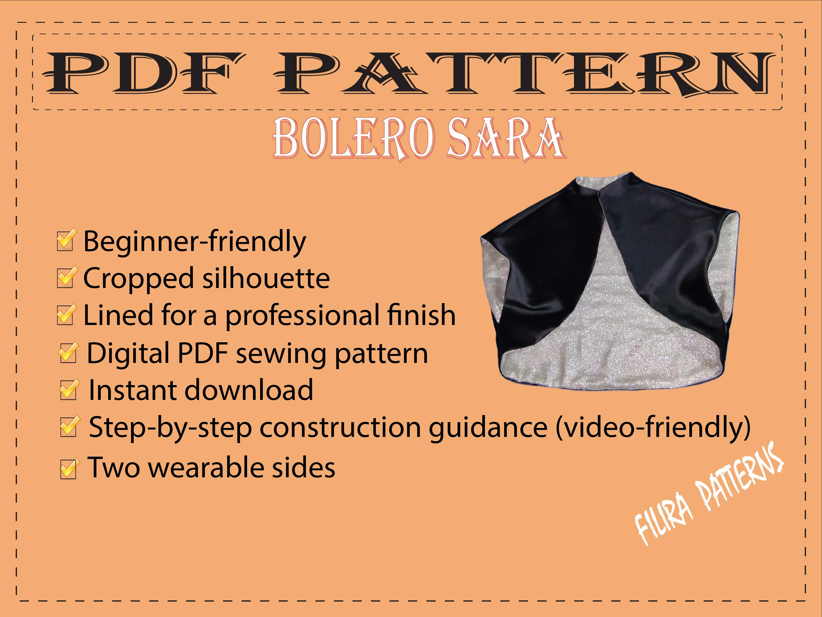 Bolero Sewing Pattern PDF | Lined Cropped Bolero | Elegant Layering ...
