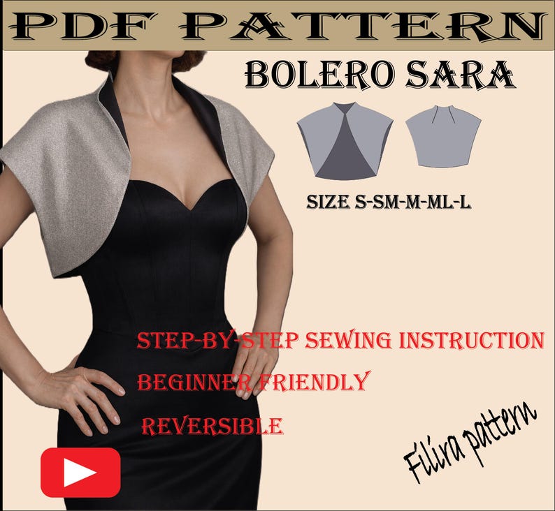 Bolero Sewing Pattern PDF | Lined Cropped Bolero | Elegant Layering ...