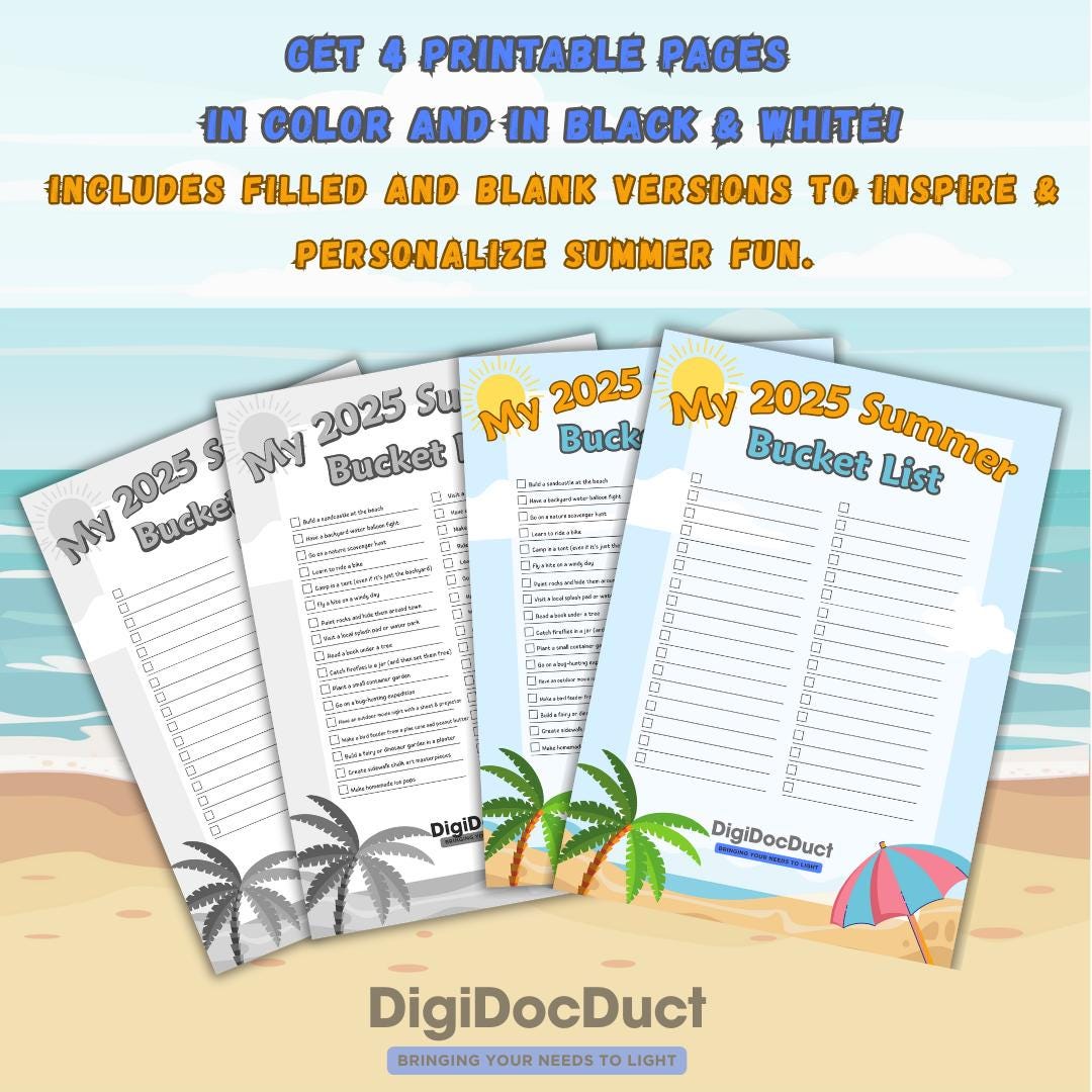 2025 Summer Bucket List for Kids Printable - Etsy