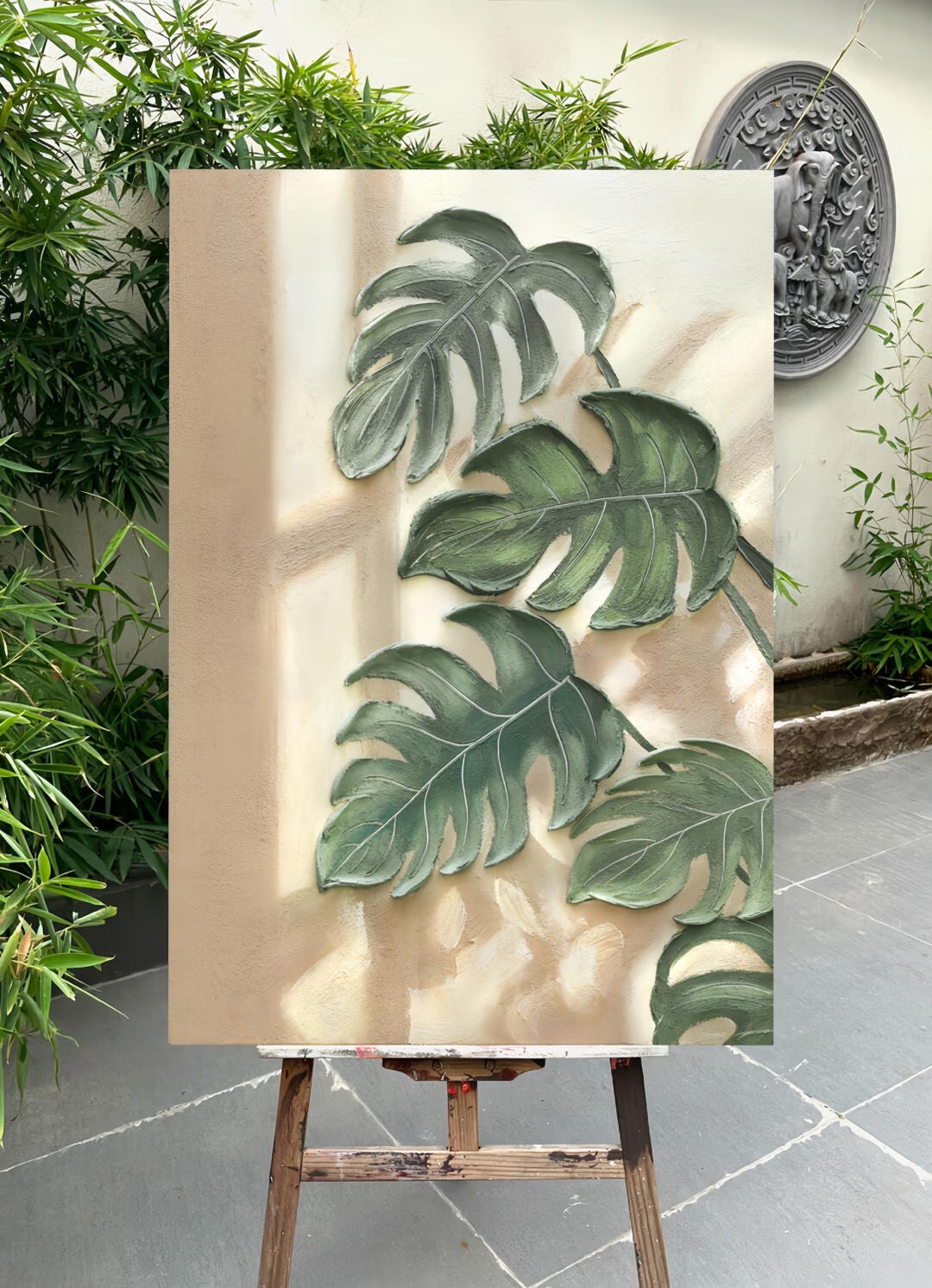 Large Green Monstera Oil Painting on Canvas, Original Natural Landscape ...