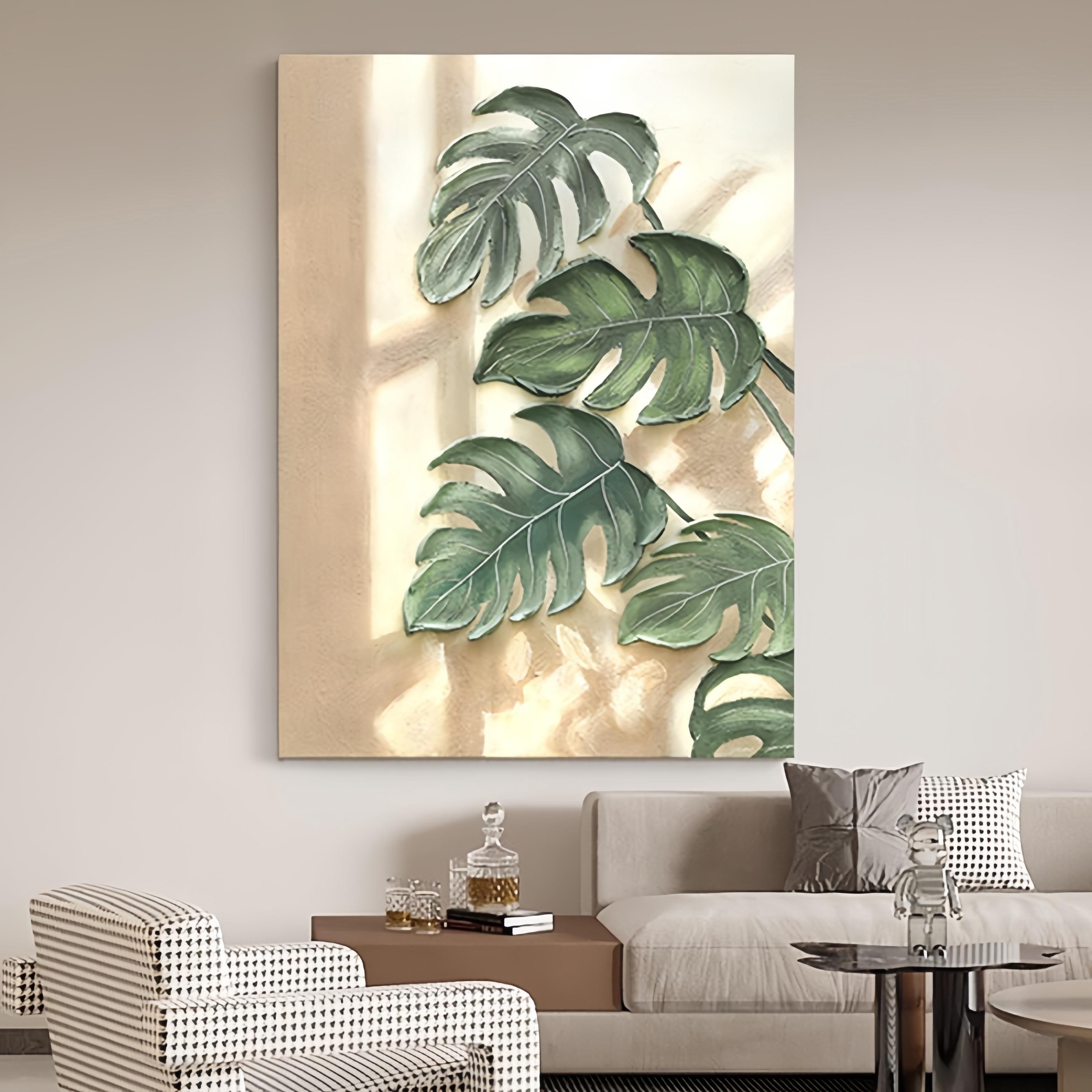 Large Green Monstera Oil Painting on Canvas, Original Natural Landscape ...