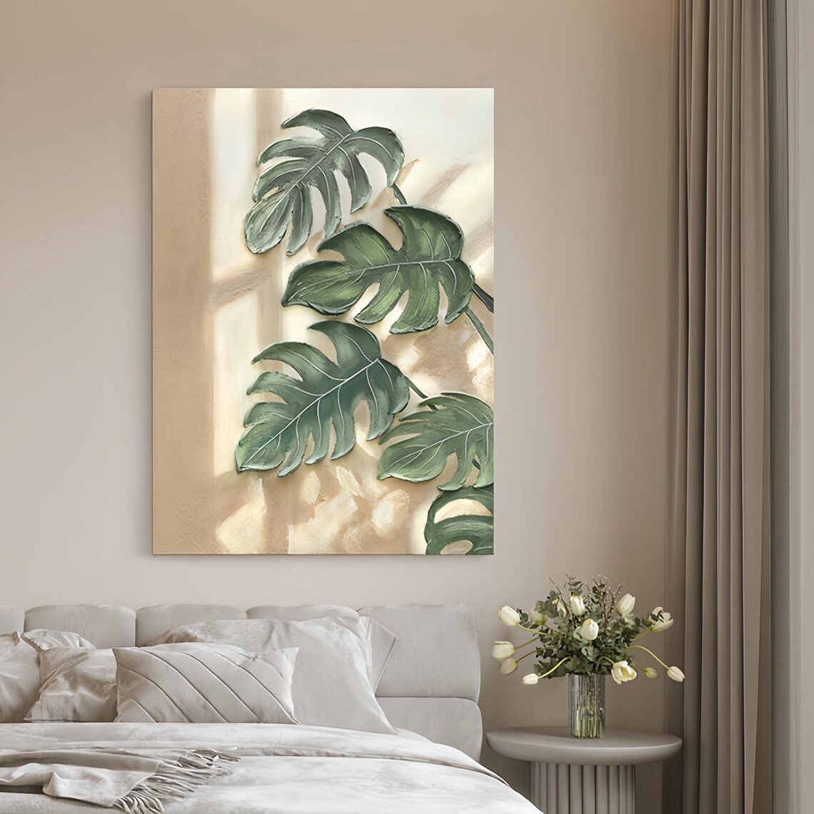 Large Green Monstera Oil Painting on Canvas, Original Natural Landscape ...