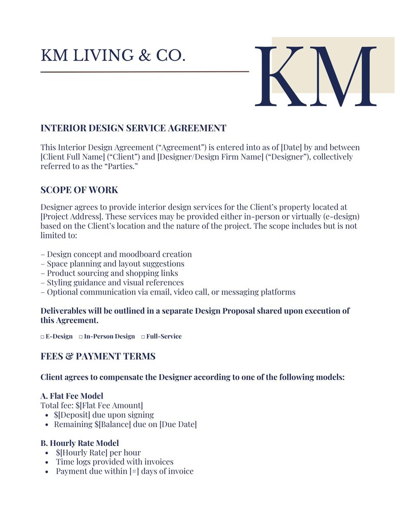 Interior Design Contract| Customized Template|interior Design Business ...